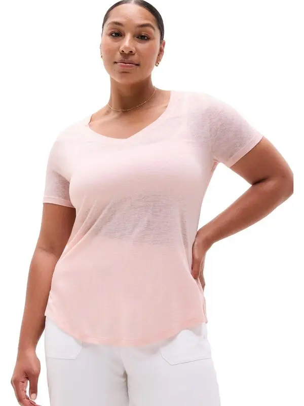 Athleta Breezy Scoop V-neck Tee - Pink Sand