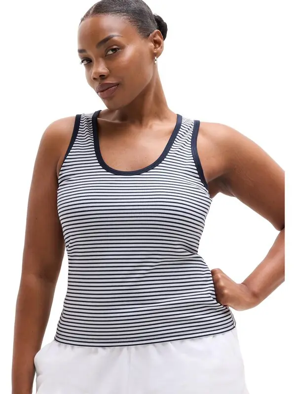 Athleta Signature Rib Scoop Tank - Martina Navy Stripe