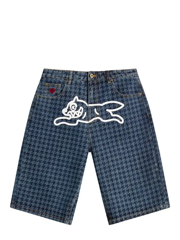 ICECREAM Houndstooth Running Dog Jorts - Indigo