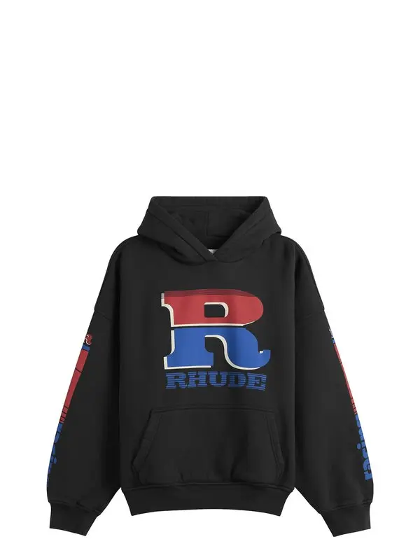 Rhude Split Petrol Logo Hoodie - Vintage Black/red/blue