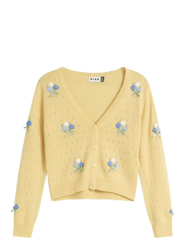 Rixo Merinda Cardigan - Floret Embroidery Yellow
