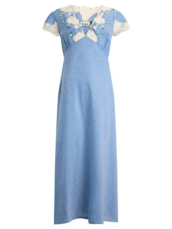 Rixo Amari Midi Dress - Bud Embroidery Blue