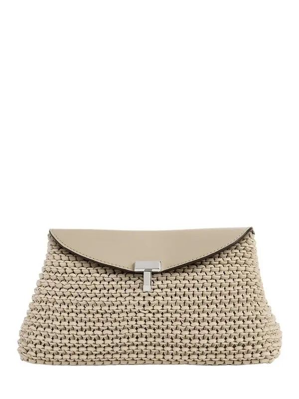 TOTEME T-lock Woven Leather Clutch - Taupe