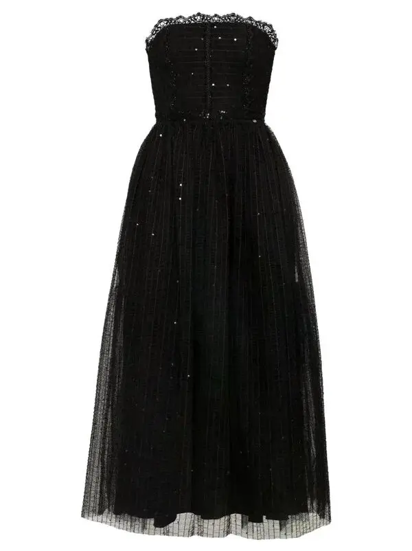 NISSA Lace-trim Tulle Midi Dress - Black
