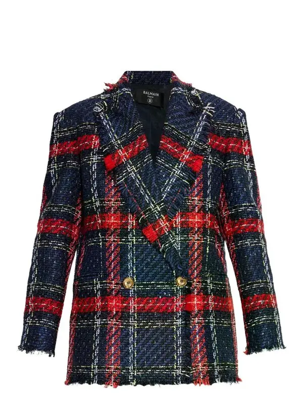 Balmain Plaid-check Tweed Blazer - Blue