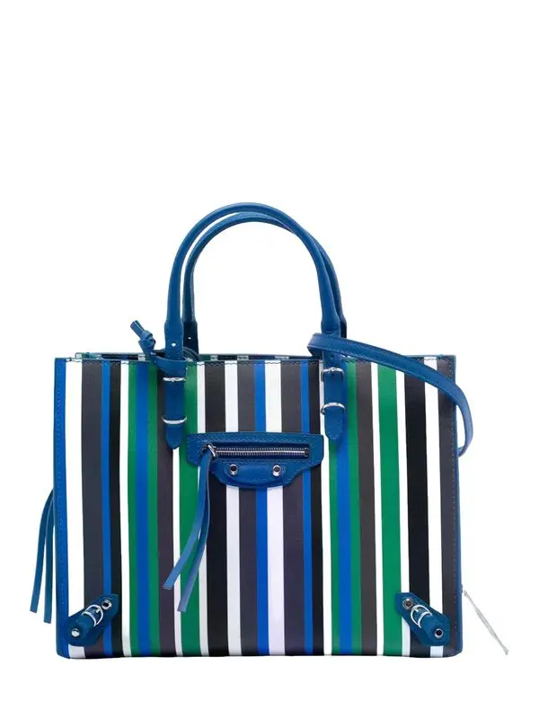 Balenciaga 2017 Mini Leather Striped Papier A6 Satchel - Blue