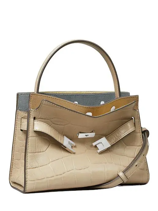 Tory Burch Petite Lee Radziwill Croc-embossed Double Bag - Ginger Leaf
