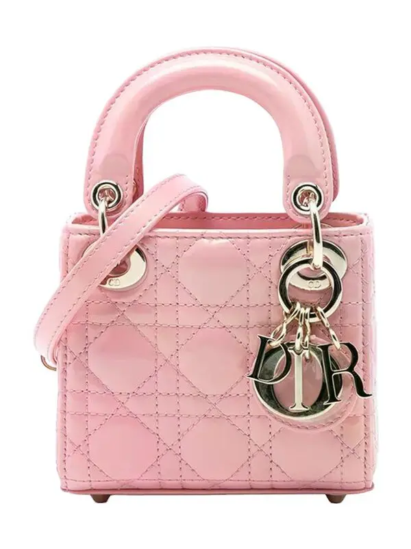 Dior 2023 Micro Patent Cannage Lady Satchel - Pink