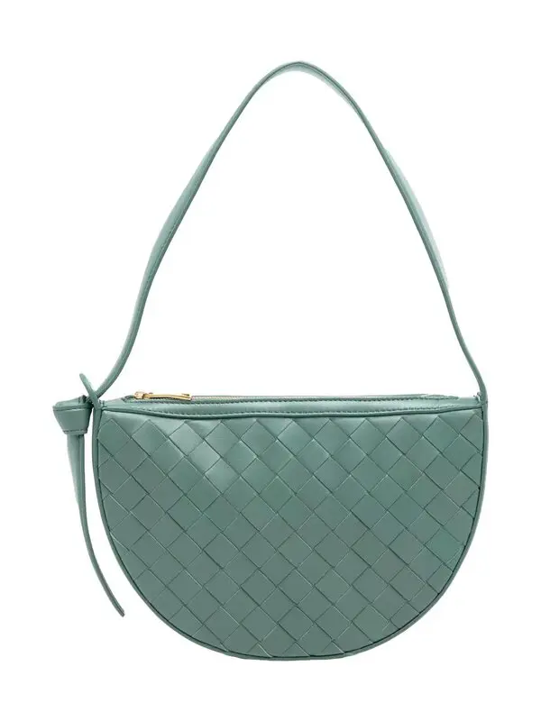 Bottega Veneta Mini Leather Intrecciato Sunrise Hobo Shoulder Bag - Green