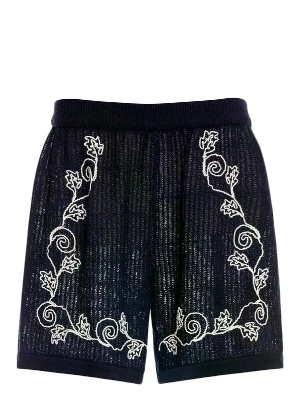 Agua Bendita Maury Embroidered Ribbed Shorts - Black