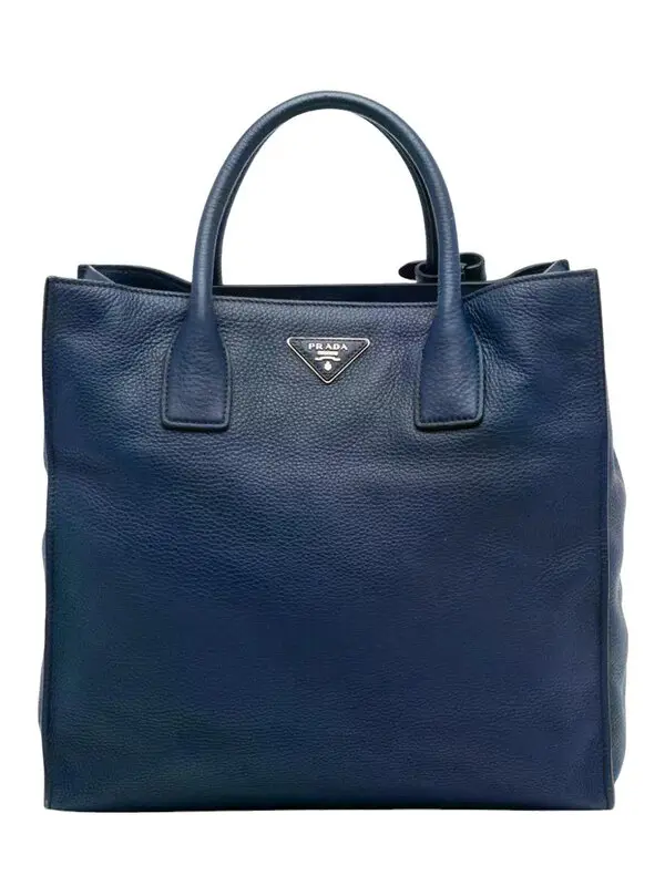 Prada 2010-2026 Vitello Daino Open Convertible Tote Satchel - Blue
