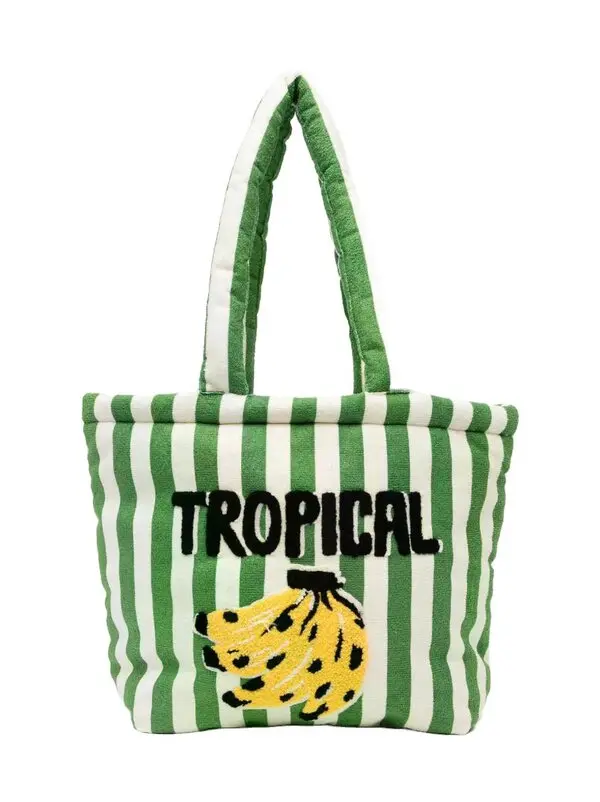 Farm Rio Striped Tropical Banana Tote Bag - Green