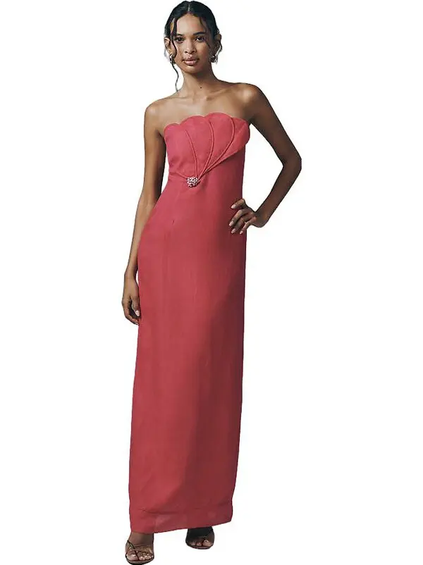 Azulu Strapless Maxi Column Dress With Beaded Detail - Raspberry