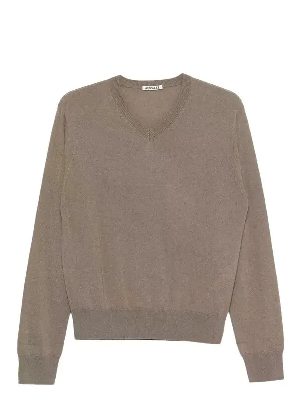 Auralee V-neck Long Sleeve Sweater - Brown