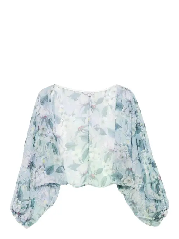 GIADA CURTI Floral Balloon-sleeve Cropped Jacket - Blue