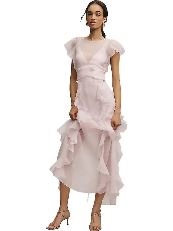 HUTCH Amity Organza Ruffle Maxi Dress - Pink
