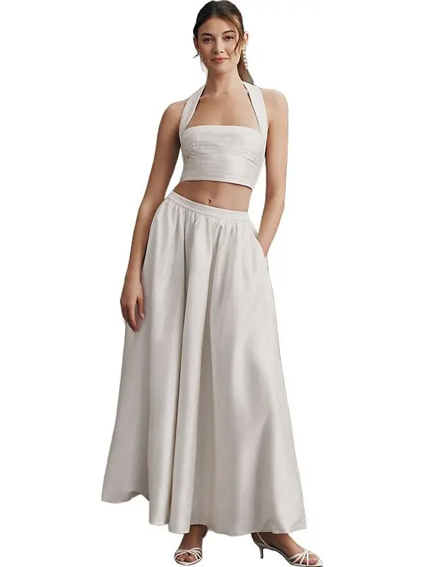 Bhldn Taffeta Halter Skirt Set - White Dahlia