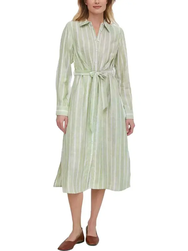 MOS MOSH Striped Tie-waist Midi Shirt Dress - Green