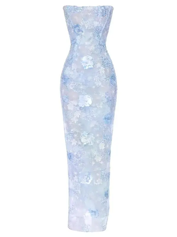 BRONX AND BRONCO Farah Sequin Strapless Maxi Dress - Blue