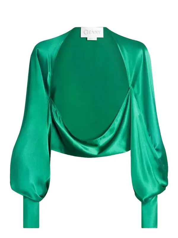 GENNY Balloon Sleeve Cropped Jacket - Green