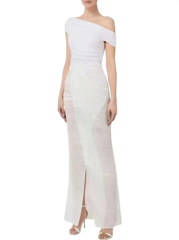 Elisabetta Franchi One-shoulder Slit Maxi Dress - White