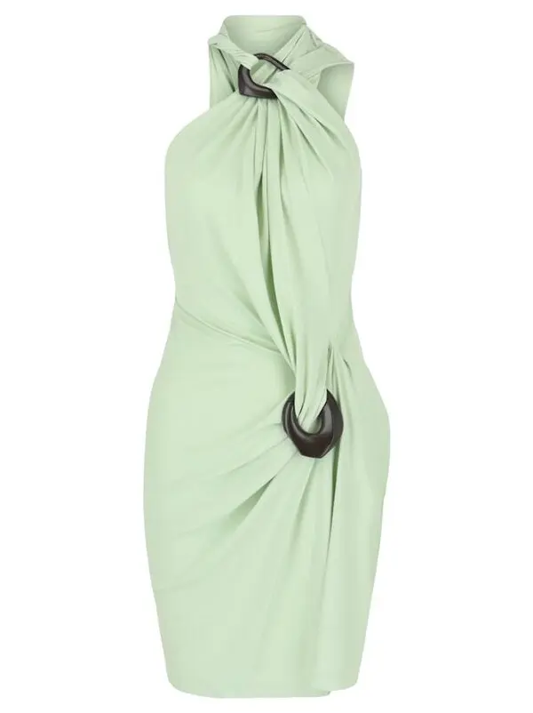 FERRAGAMO Asymmetrical Gathered Dress - Olive Green