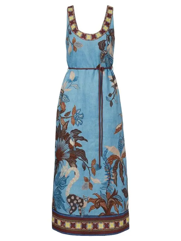 ALEMAIS Alémais Georgie Printed Linen Midi Dress - Blue