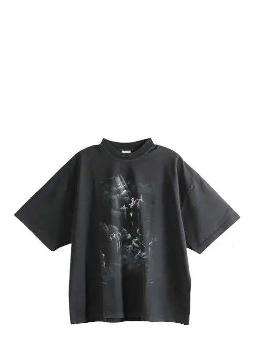 Vetements Jesus On A Cross Distressed T-shirt - Washed Out Black