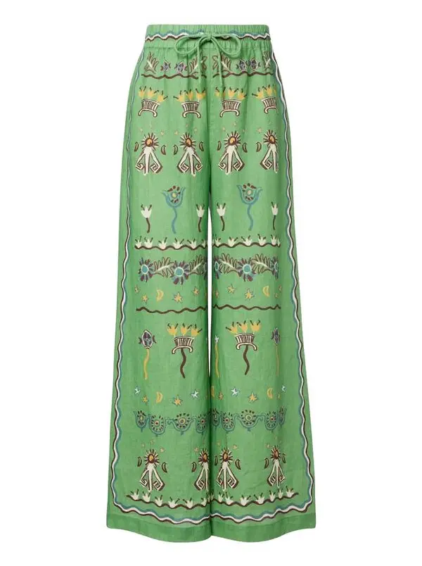 ALEMAIS Sun Dancer Linen Wide-leg Pants - Green