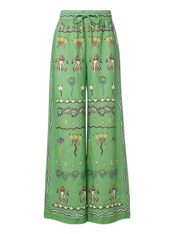 ALEMAIS Sun Dancer Linen Wide-leg Pants - Green