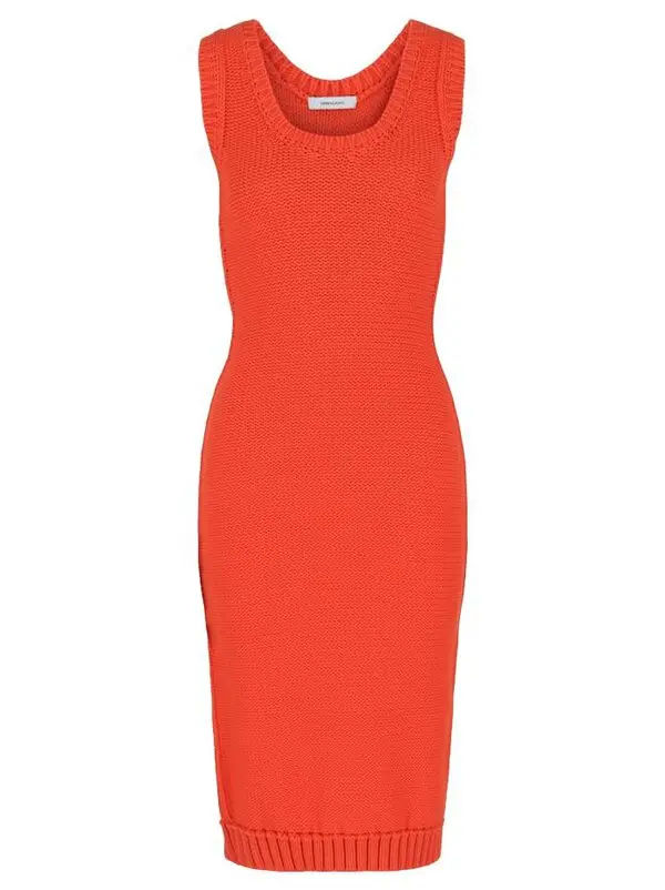 FERRAGAMO Sleeveless Midi Ribbed Dress - Red