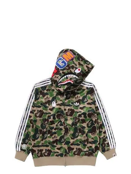 Adidas X Bape Relaxed Fit Camo Shark Full Zip Hoodie - Green