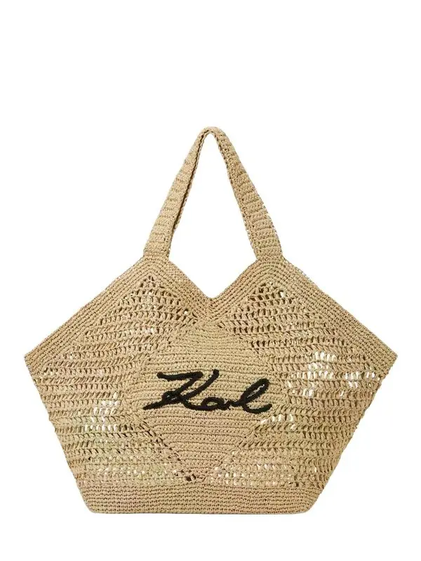 Karl Lagerfeld Large Signature Crochet Tote - Neutrals
