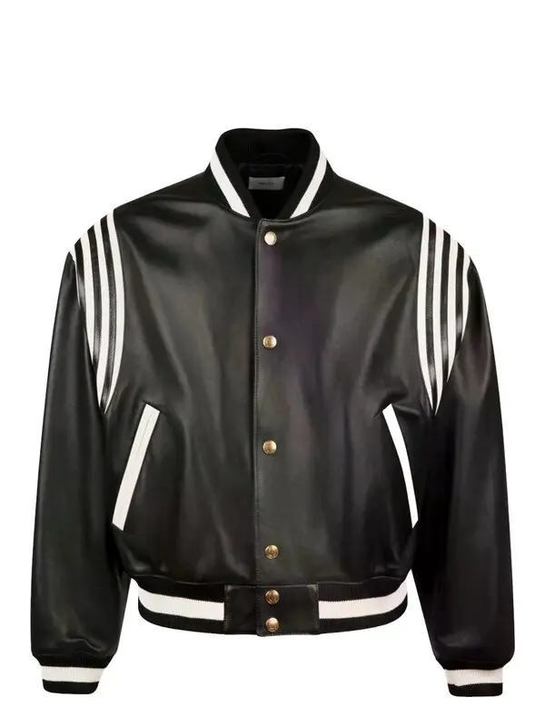 Bally Striped Leather Bomber Jacket - Black