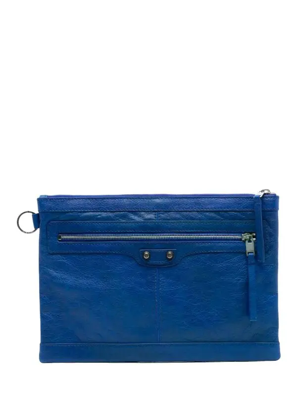 Balenciaga 2016 Lambskin Motocross Classic Clip M Clutch - Blue