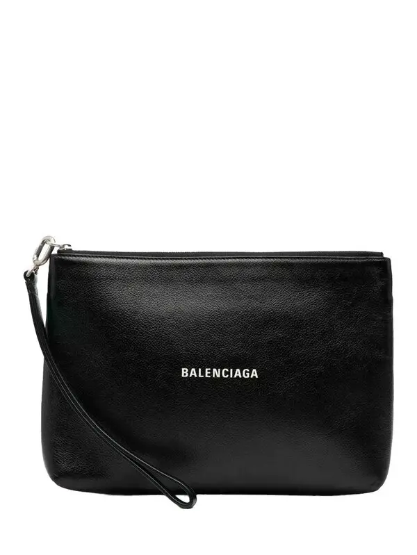 Balenciaga 2020 Leather Logo Cash Pouch - Black