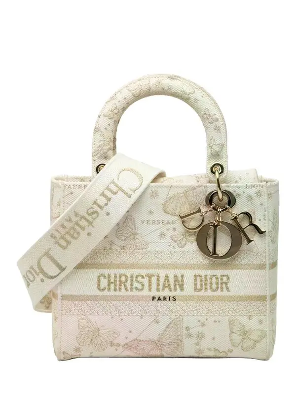Dior 2023 Medium Embroidered Lady D-lite Satchel - White