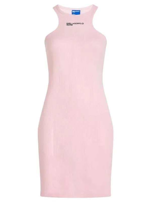 Karl Lagerfeld Ribbed Logo Midi Dress - Pink