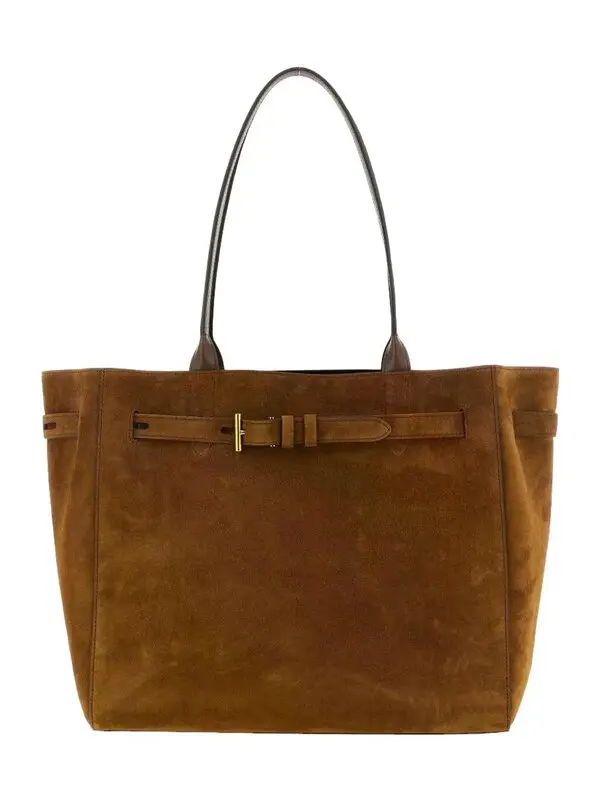 TOM FORD Calfskin Tote Bag With Metal Buckle - Brown