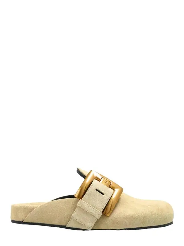 Balmain Buckled Flat Mules - Neutrals