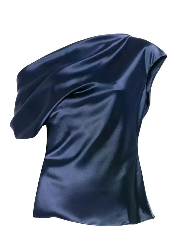 SOPHIE ET VOILA Draped-shoulder Satin Top - Blue