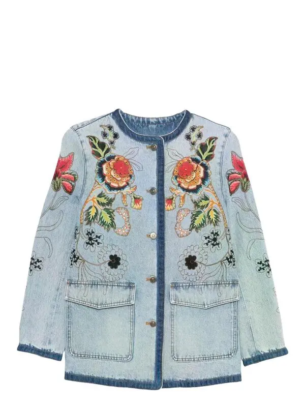 Valentino Garavani Floral-embroidery Jacket - Blue