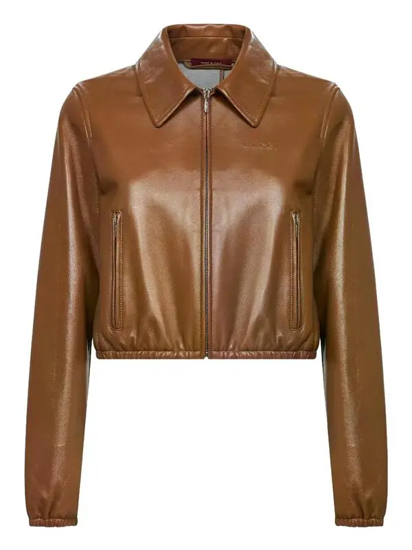 Gucci Embossed-logo Leather Jacket - Brown
