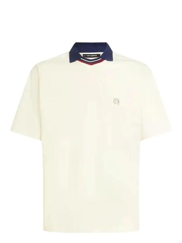 Karl Lagerfeld Collared V-neck Ikon T-shirt - Neutrals
