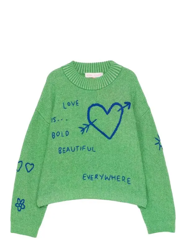Mira Mikati Heart-embroidered Pullover Sweater - Green