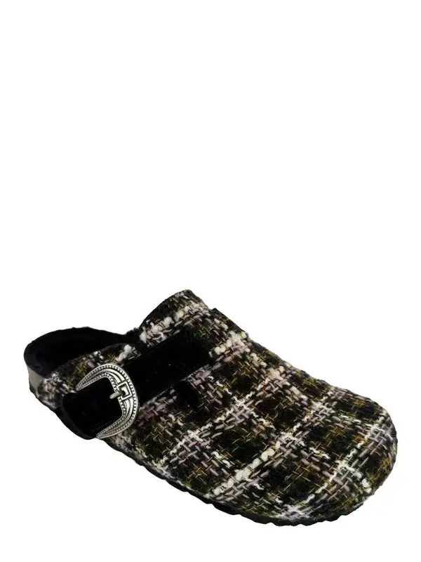 Faliero Sarti Plaid Buckle Slippers - Green