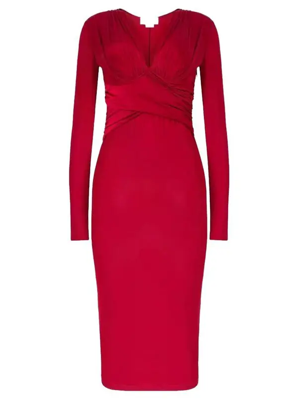 GENNY V-neck Wrap Midi Dress - Red