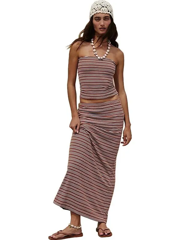 Free People Striped Tube Top And Maxi Skirt Set - Chocolate Combo
