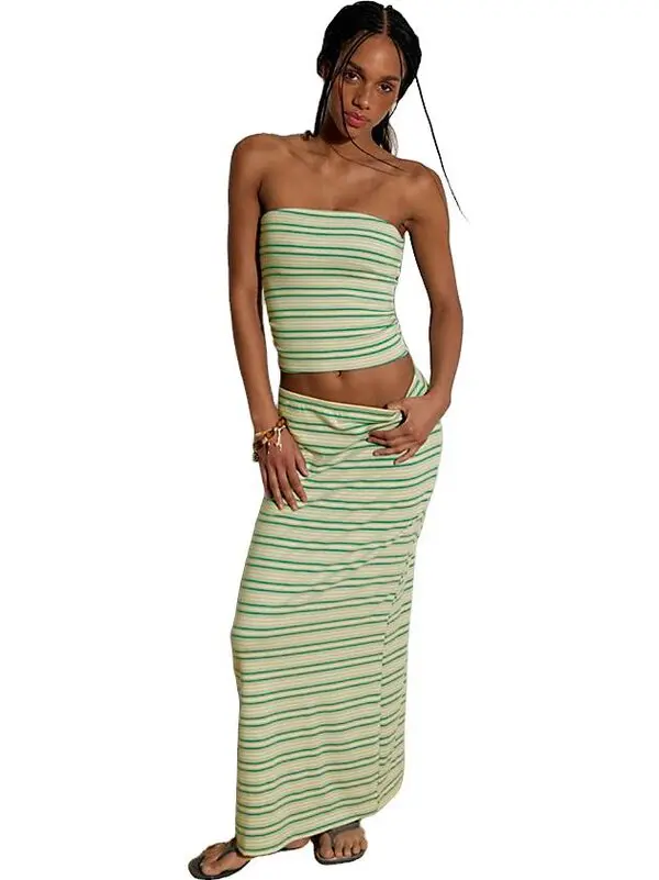 Free People Striped Tube Top And Maxi Skirt Set - Lime Combo