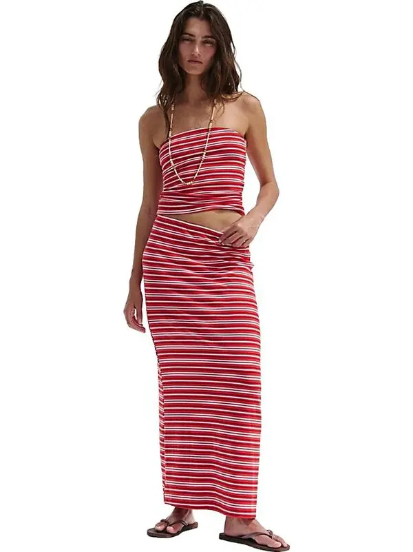 Free People Striped Tube Top And Maxi Skirt Set - Scarlet Combo